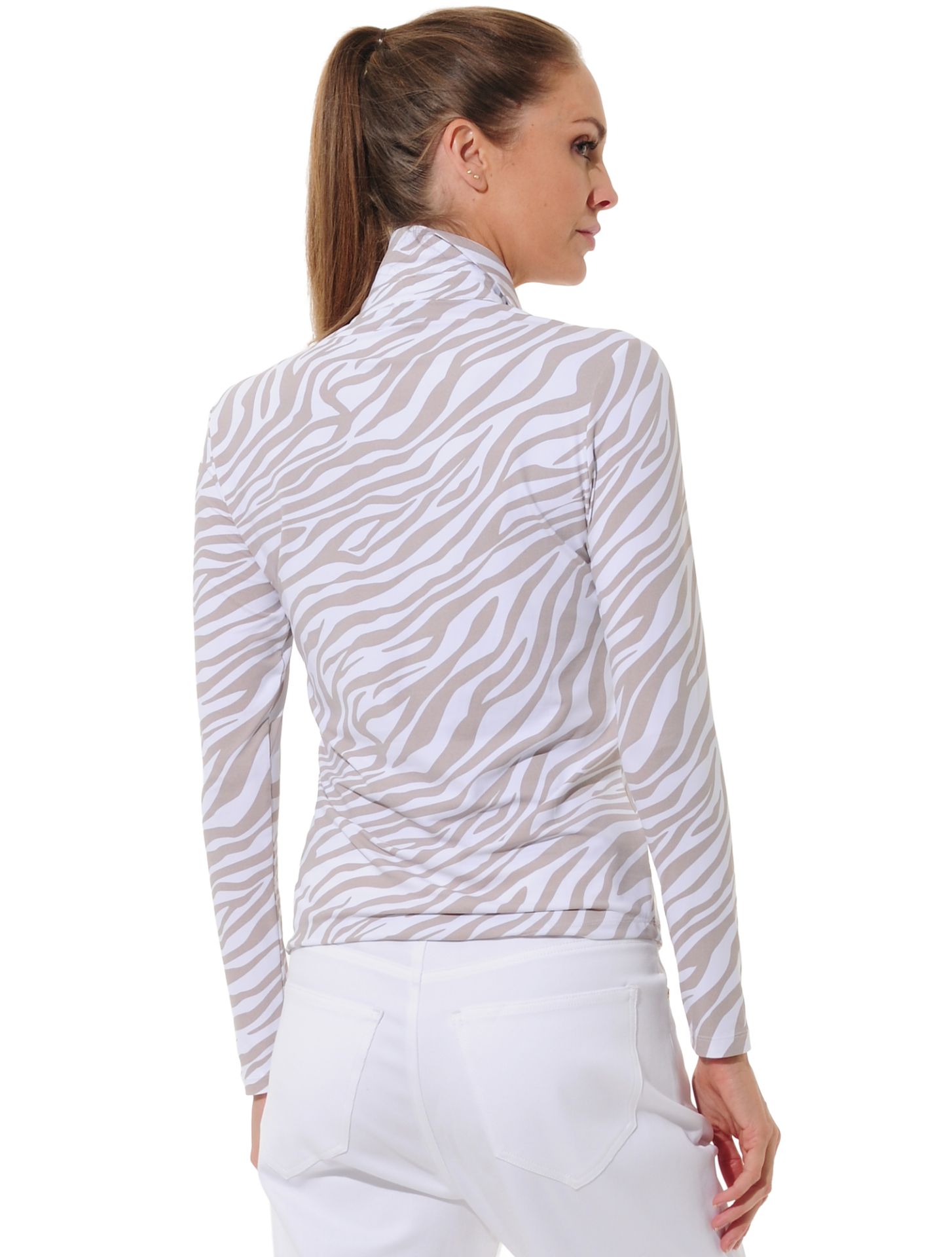 Zebra print golf polo shirt light taupe | 36 | 524202/64/36